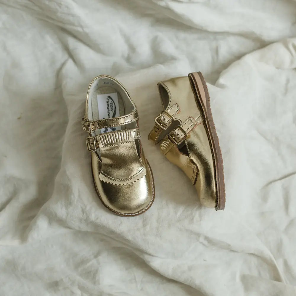 Gold Kiltie T-Strap - Sizes 5-12 – Zimmerman Shoes